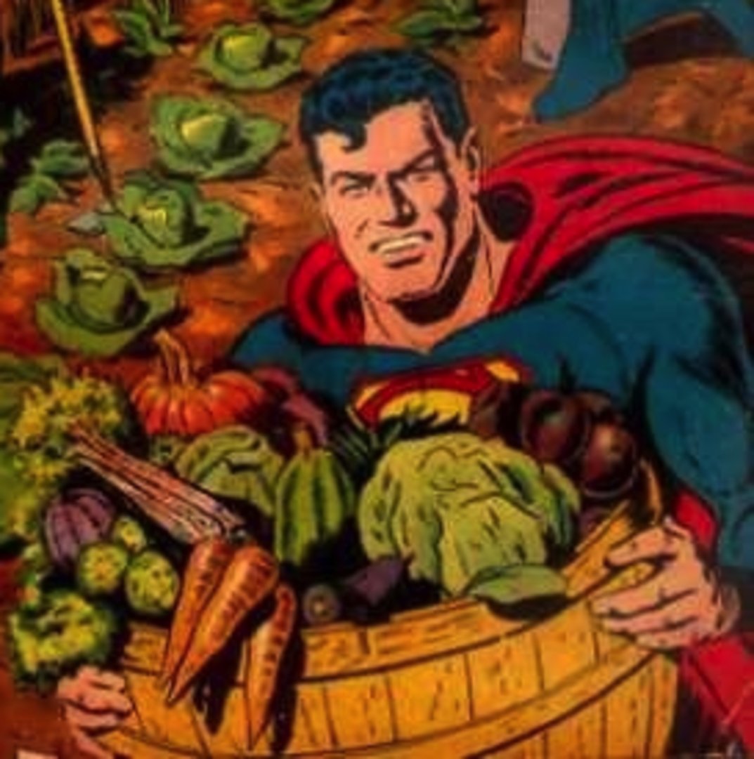 Superhero Eating Vegetables Cute Happy Tomato Superhero Cartoon